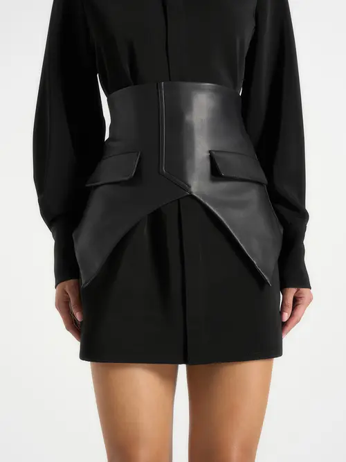 Manière De Voir Corset Overlay Shirt Mini Dress - Black