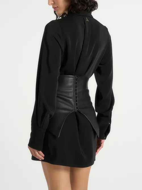 Manière De Voir Corset Overlay Shirt Mini Dress - Black