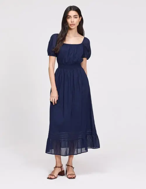 FINERY LONDON Mandy Cotton Voile Midi Dress - Navy