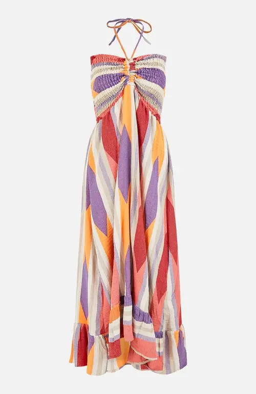 YUMI Block Print Cotton Maxi Dress