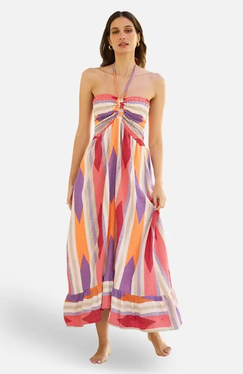YUMI Block Print Halterneck Maxi Dress - Multi
