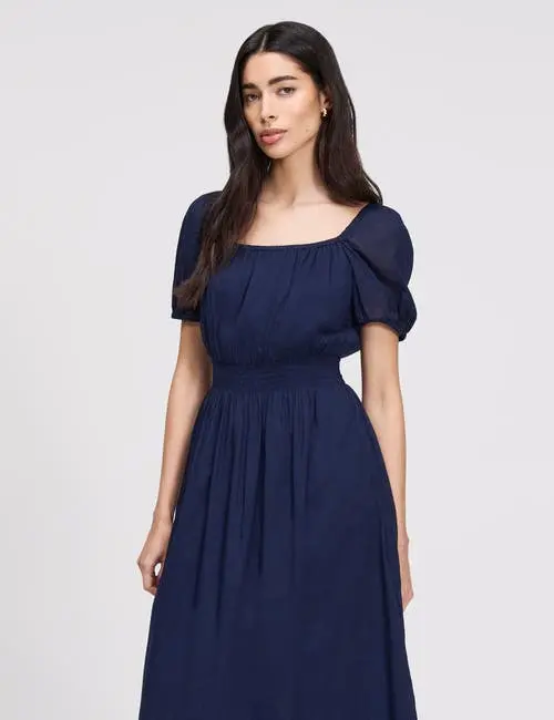 FINERY LONDON Petite Mandy Cotton Voile Midi Dress - Navy