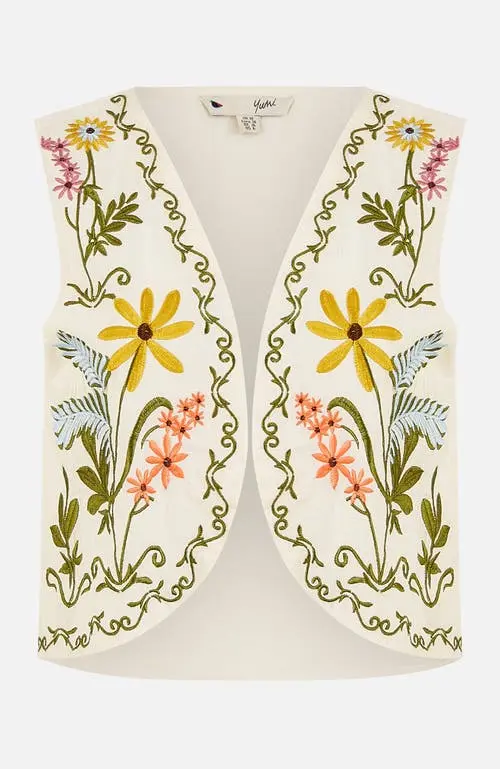 YUMI Floral Embroidered Cotton Waistcoat