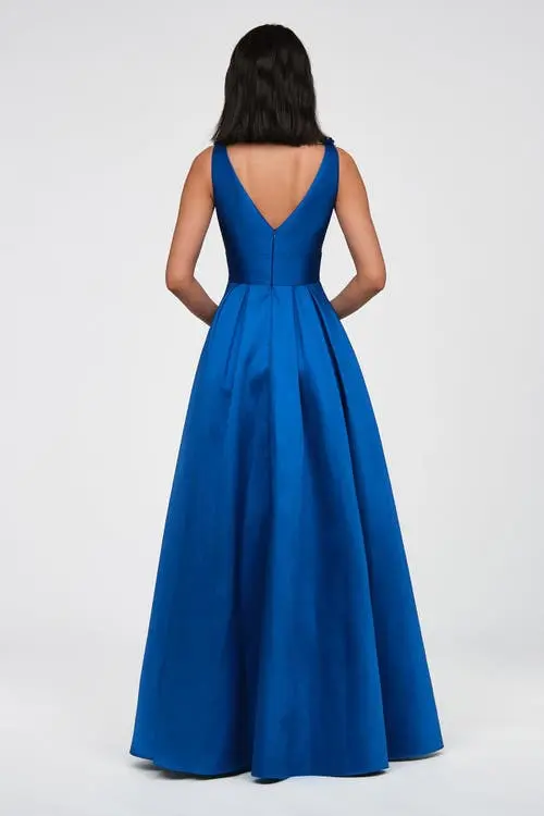 Theia Velina Mikado V Neck Gown