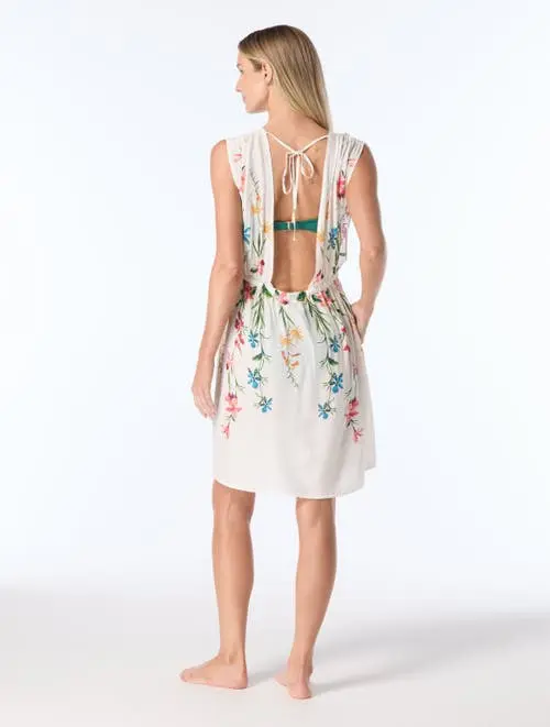 Vince Camuto Sleeveless Plunge Neck Floral Print Cover Up Dress