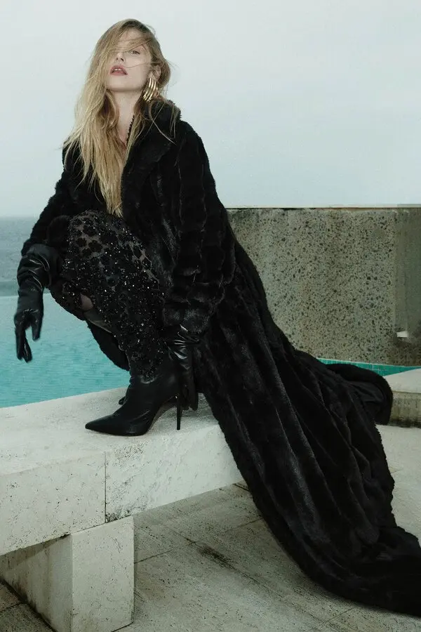 Bardot Marta Faux Fur Longline Coat - Black