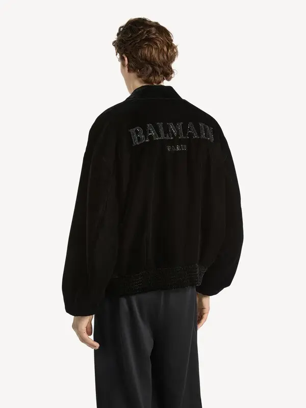 Balmain Embroidered Velvet Insect Bomber Jacket