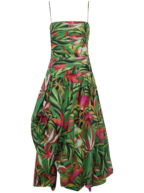 Farm Rio Cotton Maxi Dress With Tropical Floral Print - Yellow