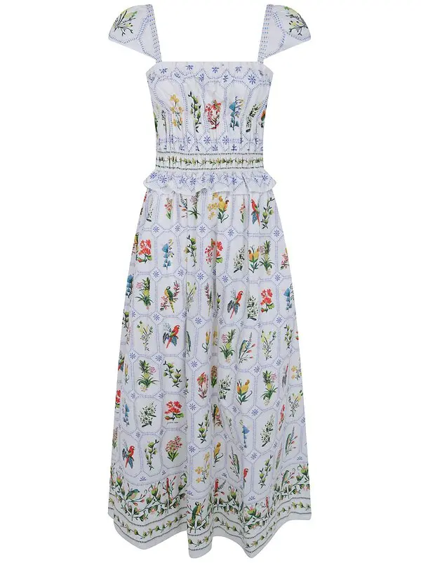 Farm Rio Tropical Print Maxi Dress With V-neck - White