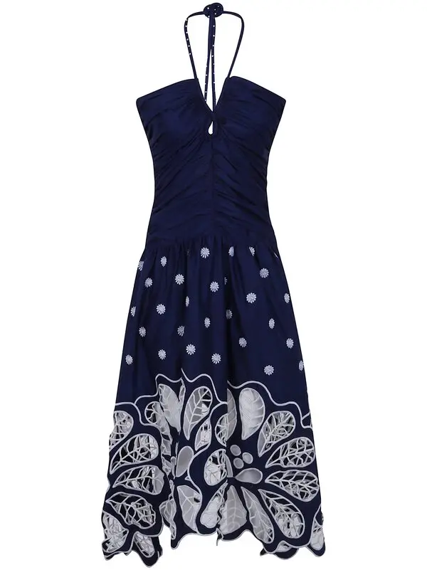 Farm Rio Sleeveless Midi Dress With Embroidered Detail - Blue