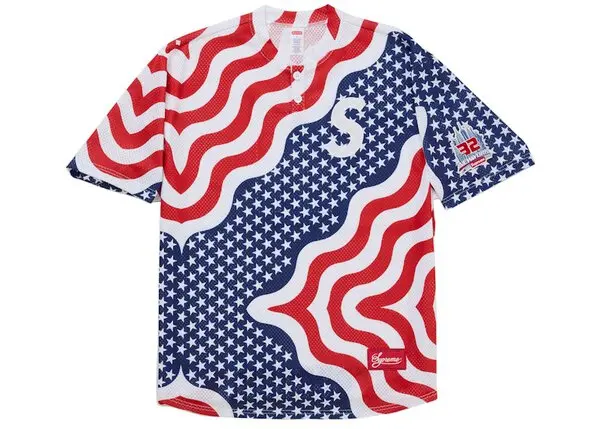 Supreme New York Usa Shop Logo Baseball Henley - Flag
