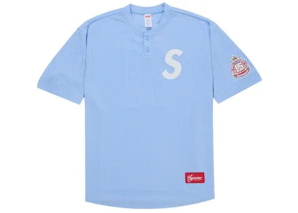 Supreme London Shop Logo Baseball Henley - Light Blue