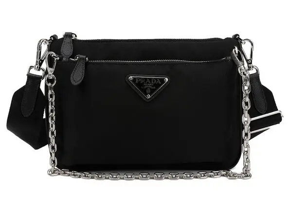 Prada Nylon Chain Link Shoulder Bag - Black