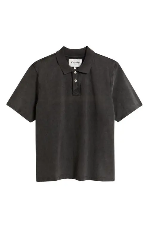 CORRIDOR Brushed Cotton Piqué Polo - Washed Black