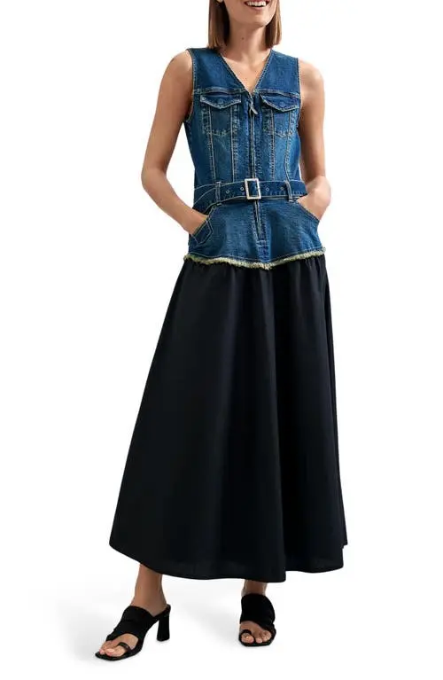 Desigual Denim Vest Midi Dress - Medium Blue