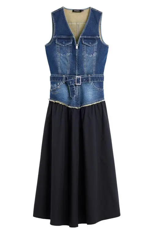 Desigual Denim Vest Midi Dress With Belt