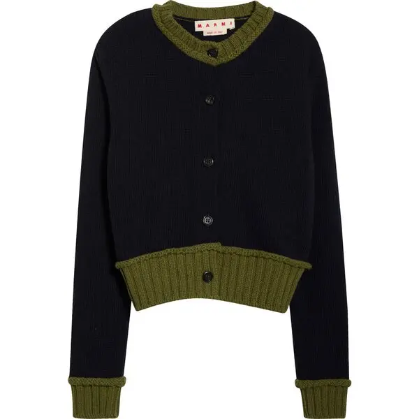 Marni Contrast Trim Wool Blend Cardigan - Bib84 Eclipse