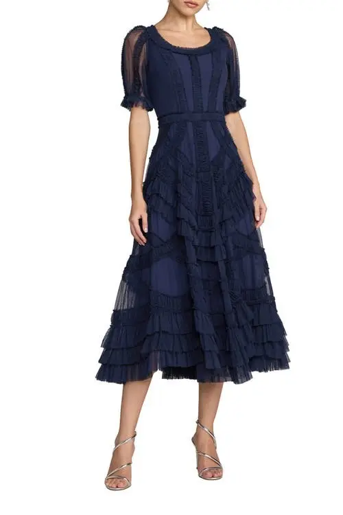 Mac Duggal Petite Ruffle Midi Dress - Indigo
