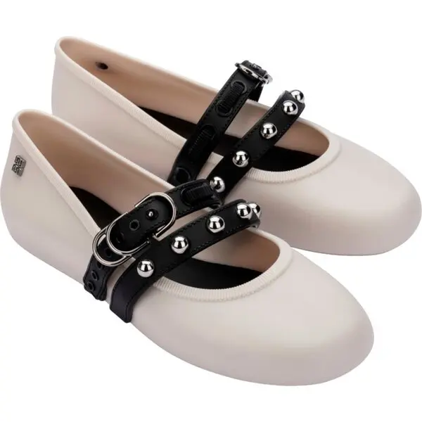Melissa Stud Mary Jane Soft Ballerina Flat - Beige/black