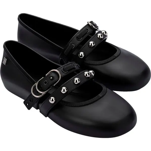 Melissa Stud Mary Jane Soft Ballerina Flat - Black