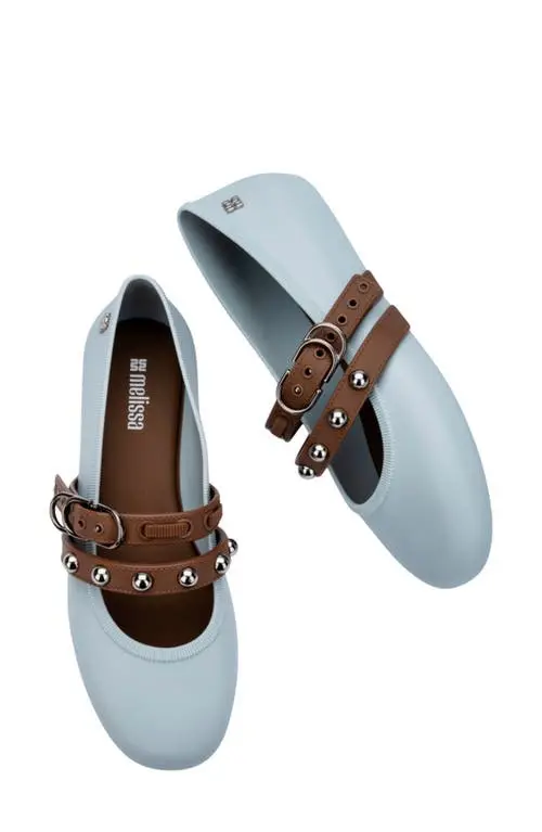 Melissa Stud Mary Jane Soft Ballerina Flat - Blue/brown