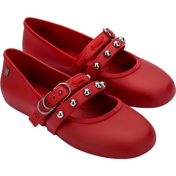 Melissa Stud Mary Jane Soft Ballerina Flat - Red
