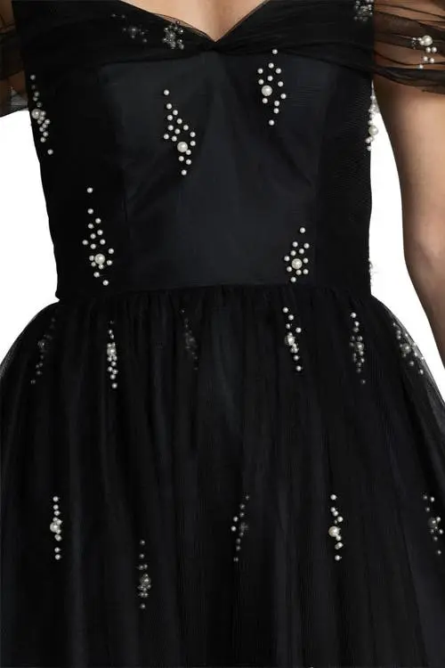 Mac Duggal Pearl Embellished Off The Shoulder Ball Gown