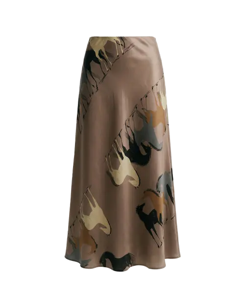ALYSON EASTMAN Silk Charmeuse A-line Midi Skirt - Print