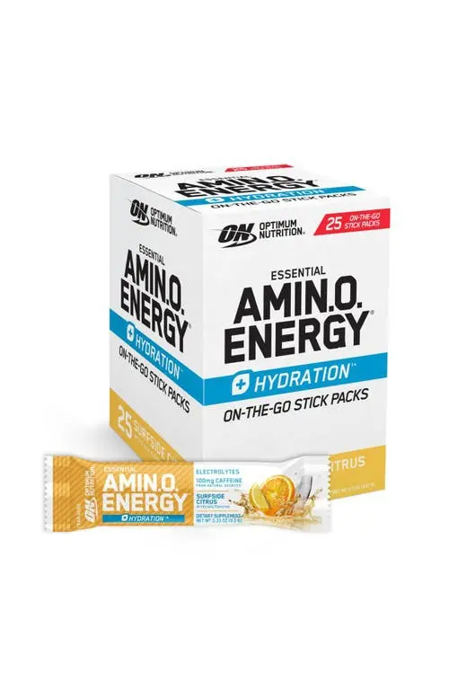 OPTIMUM NUTRITION Amino Energy Plus Hydration Powder Stick Packs With Caffeine For Energy And Hydration Support, Surfside Citrus Flavor - None