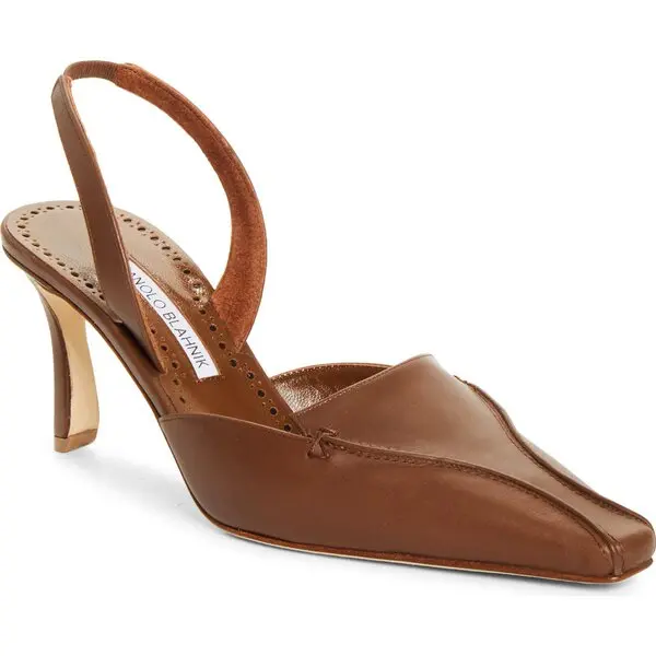 Manolo Blahnik Cleosli Pointed Toe Slingback Pump - Brown