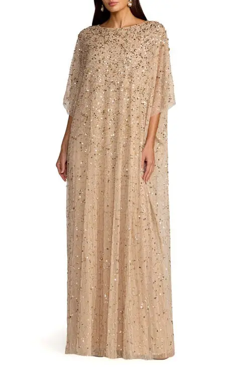 Mac Duggal Embellished Mesh Kaftan Gown - Gold