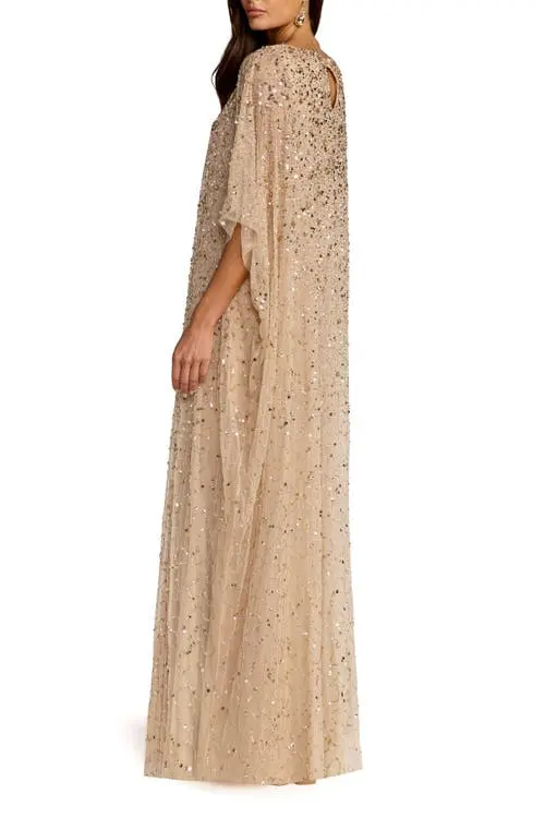 Mac Duggal Embellished Mesh Kaftan Gown