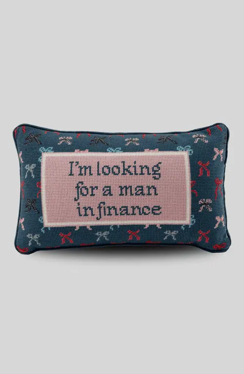 FURBISH In Finance Needlepoint Pillow - Midnight Blue