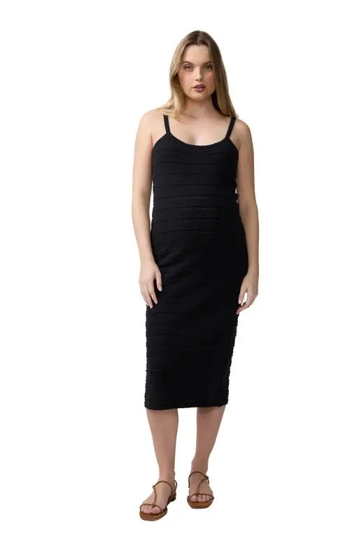 INGRID & ISABEL Pointelle Knit Maternity Midi Slip Dress - Black