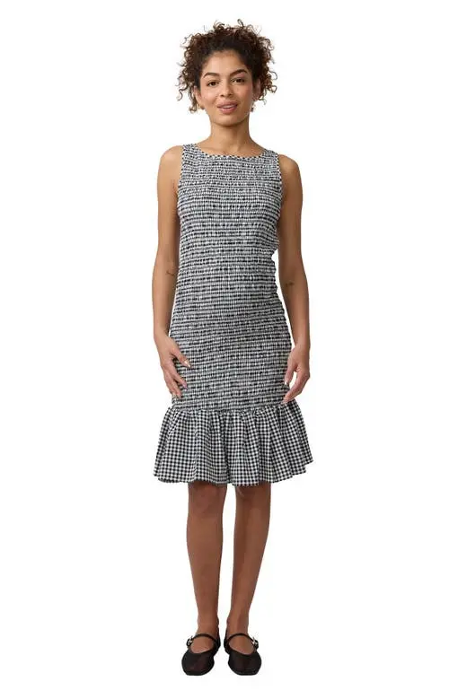 INGRID & ISABEL Smocked Check Seersucker Maternity Mini Dress - Black/white Gingham