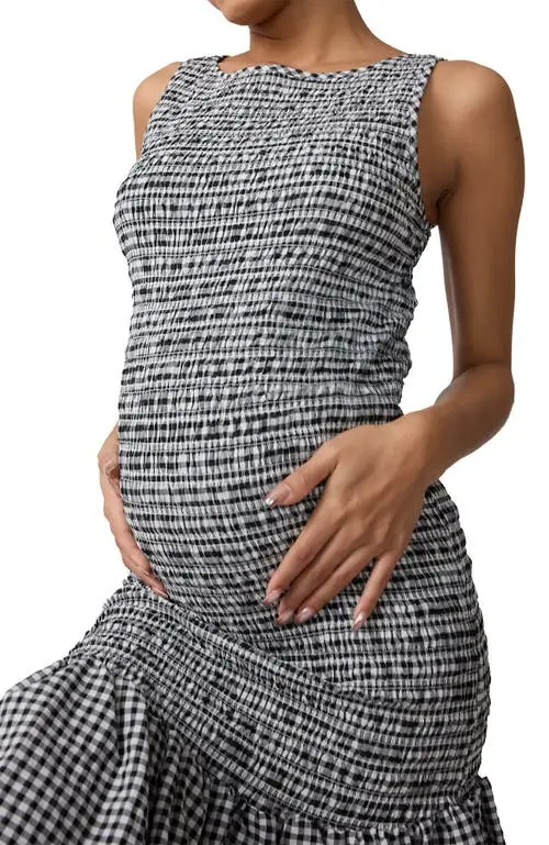 INGRID & ISABEL Smocked Check Seersucker Maternity Mini Dress