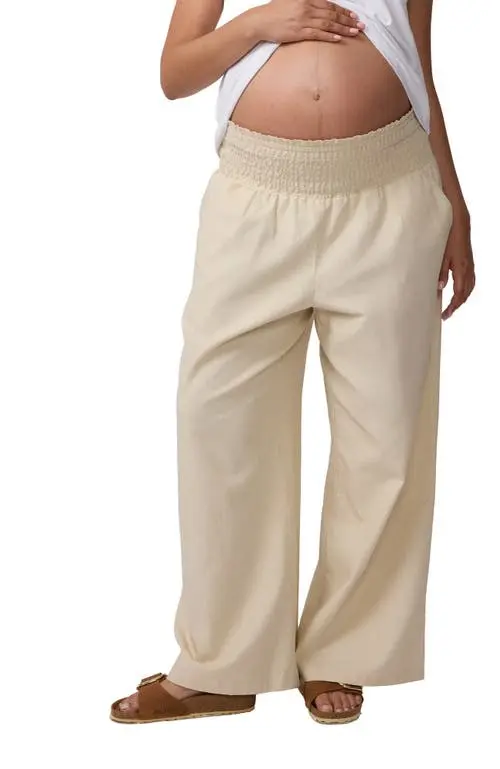 INGRID & ISABEL Porto Smocked Waist Linen Maternity Pant