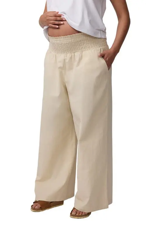 INGRID & ISABEL Porto Smocked Waist Linen Maternity Pant