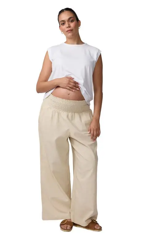 INGRID & ISABEL Porto Smocked Waist Linen Maternity Pant