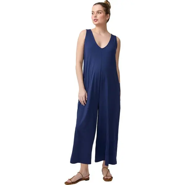 INGRID & ISABEL V-neck Wide Leg Knit Jumpsuit - Navy