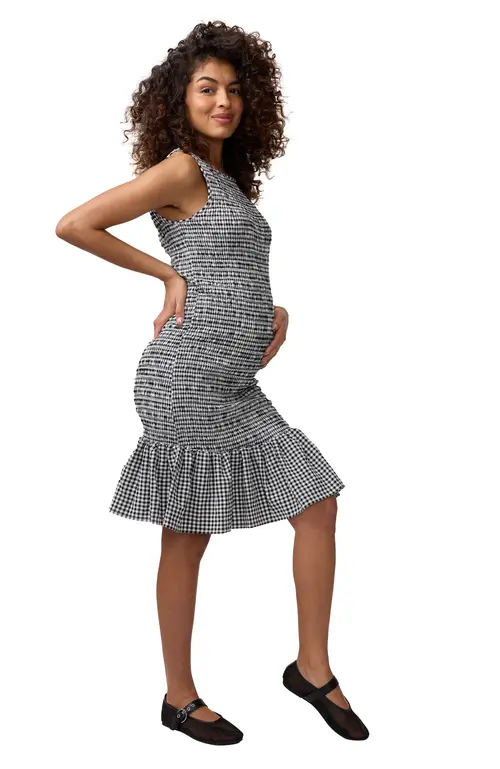 INGRID & ISABEL Waist Defined Shirt Dress - Black/white Gingham