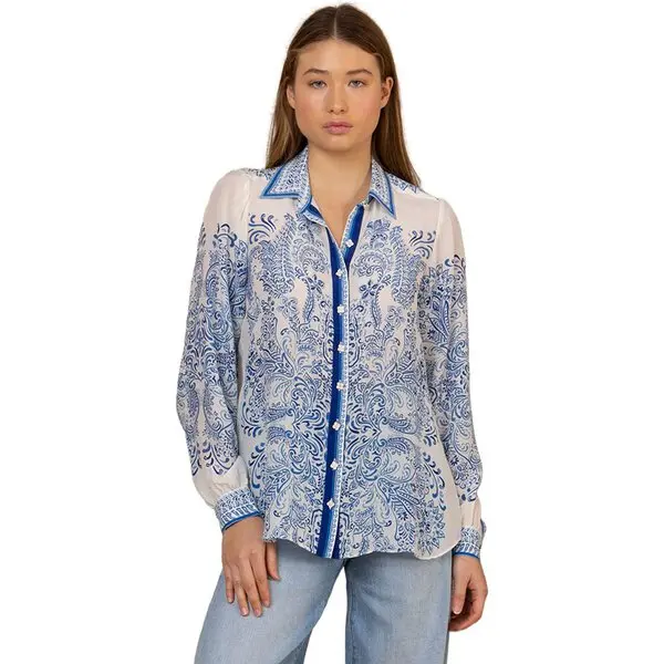 Hale Bob Quill Silk Top - Blue