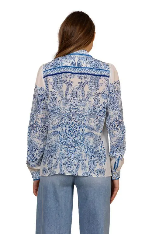 Hale Bob Quill Silk Top - Blue