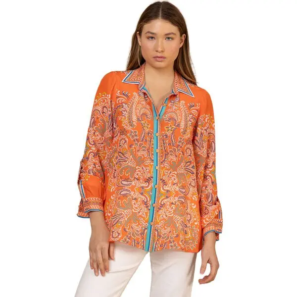 Hale Bob Quill Silk Top - Orange