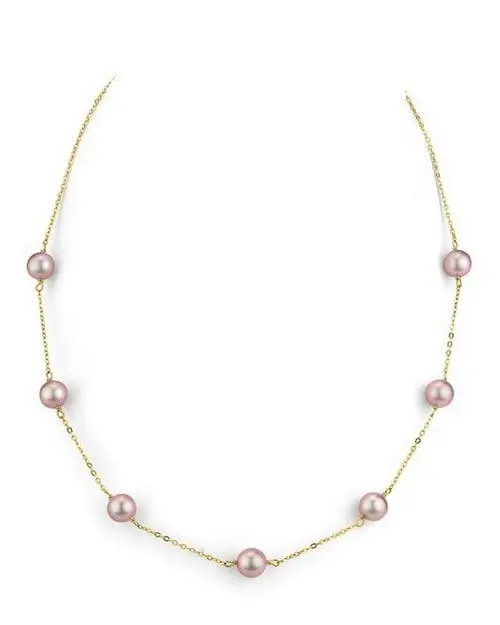 The Pearl Source 14k Gold Pink Freshwater Pearl Tin Cup Necklace - Yellow Gold
