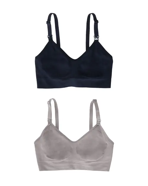 INGRID & ISABEL Seamless Nursing + Pumping Bra 2-pack Bundle - Black/ash