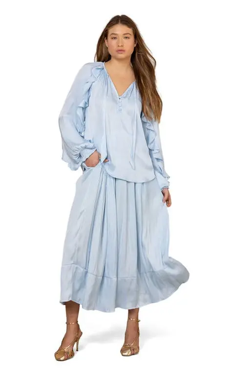 Hale Bob Rin Charmeuse Ruffled Long Sleeve Blouse - Blue