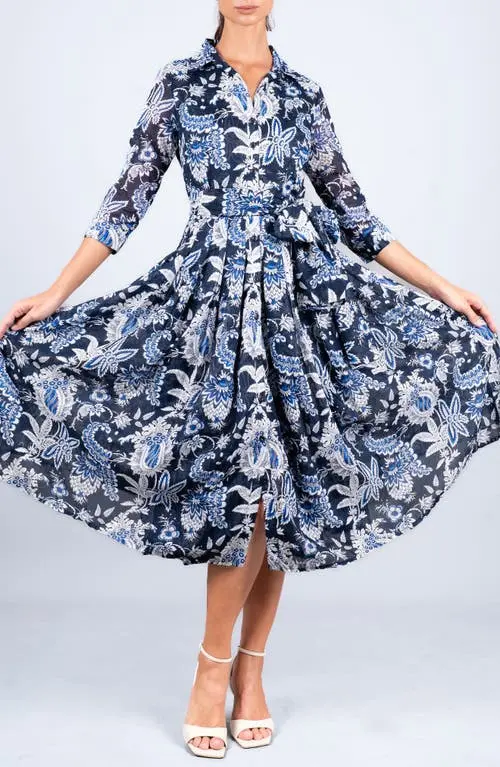 Samantha Sung Botanic Antique Midi Shirtdress - Indigo