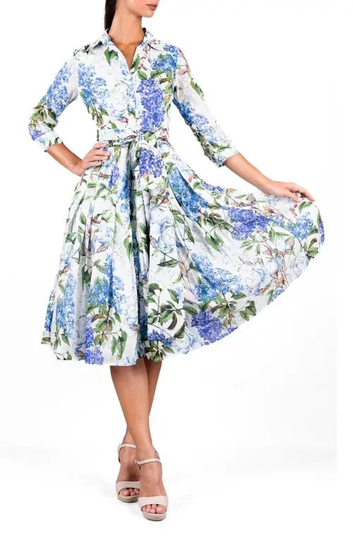 Samantha Sung Floral Print Midi Shirtdress