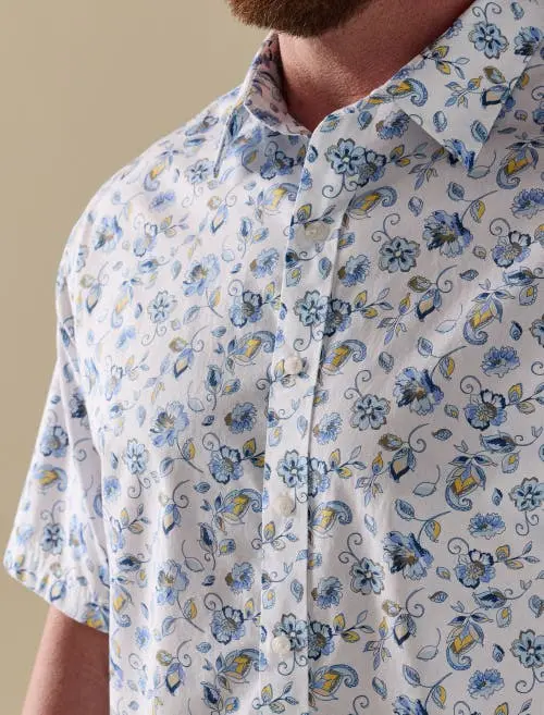 TRUE NATION BY DXL Big & Tall Sketch Leaf Print Sport Shirt - Blue Multi